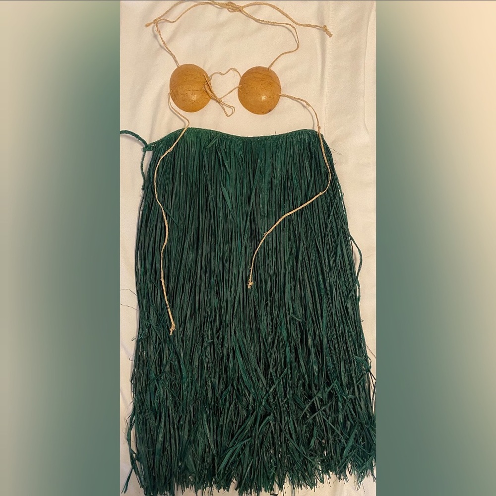 Hawaiian Grass Hula Skirt With Real Coconut Bikini To… - Gem